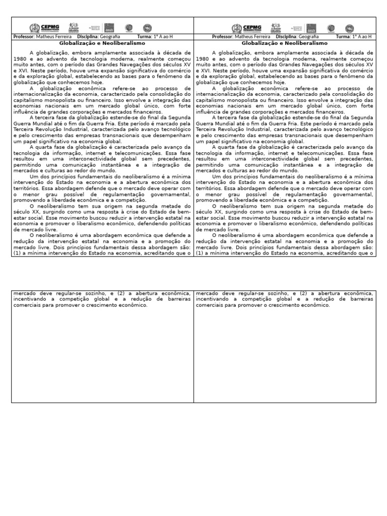 Globalização e Neoliberalismo | PDF | Globalização | Economia