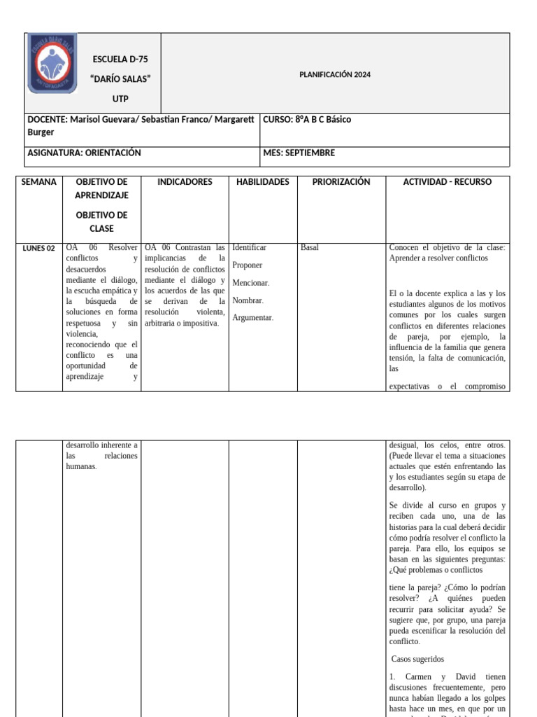 Plani Orientacion SEPTIEMBRE | PDF | Evaluación | Aprendizaje