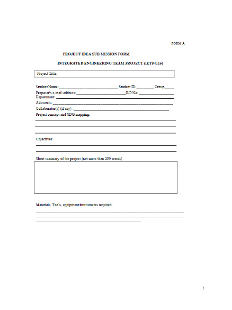 231107-FORM _ A FOR PROJECT IDEA SUBMISSION | PDF