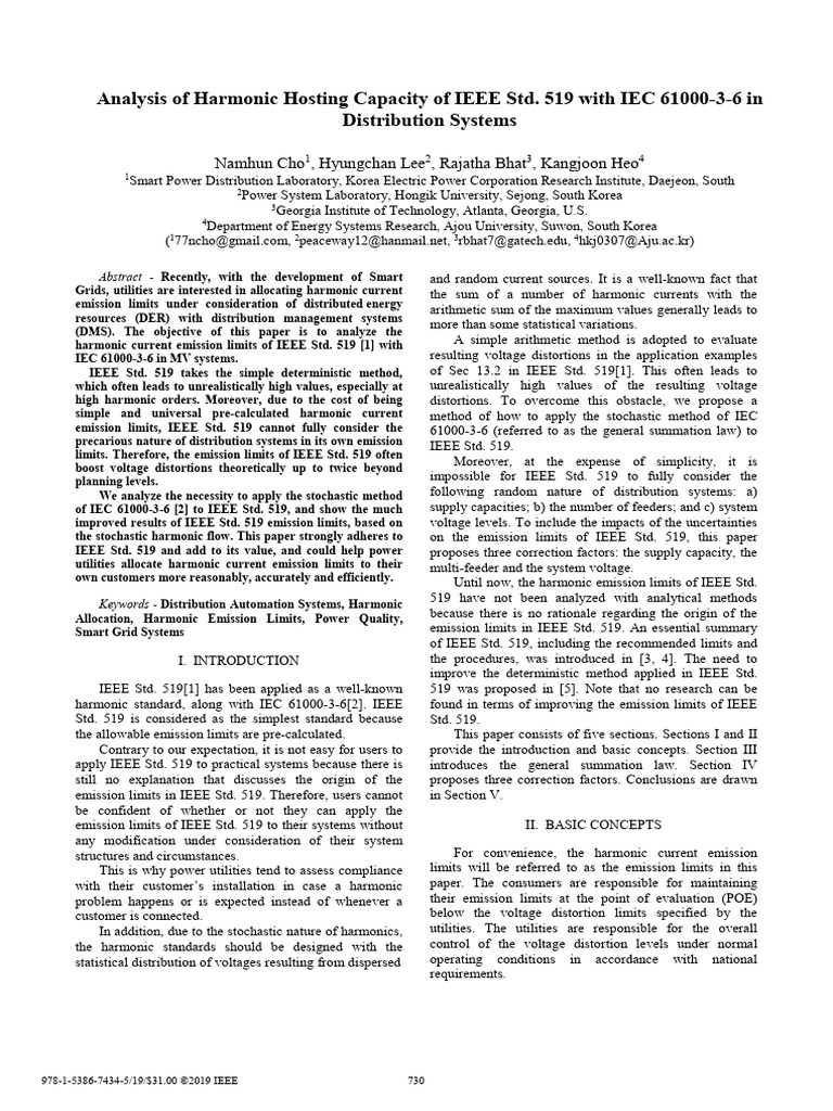 Analysis of Harmonic Hosting Capacity of IEEE Std. 519 With IEC 61000-3-6 in Distribution ...