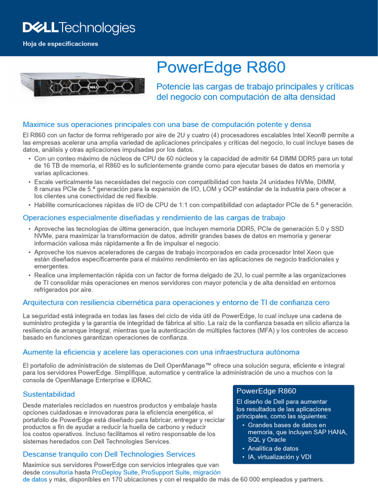 Poweredge r860 Spec Sheet | PDF | Microprocesador | Dell