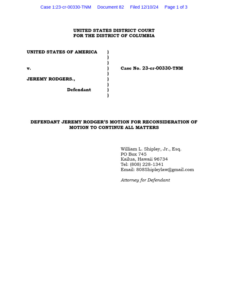 Motion to Reconsider Trial Continuance | PDF | Donald Trump | American Government