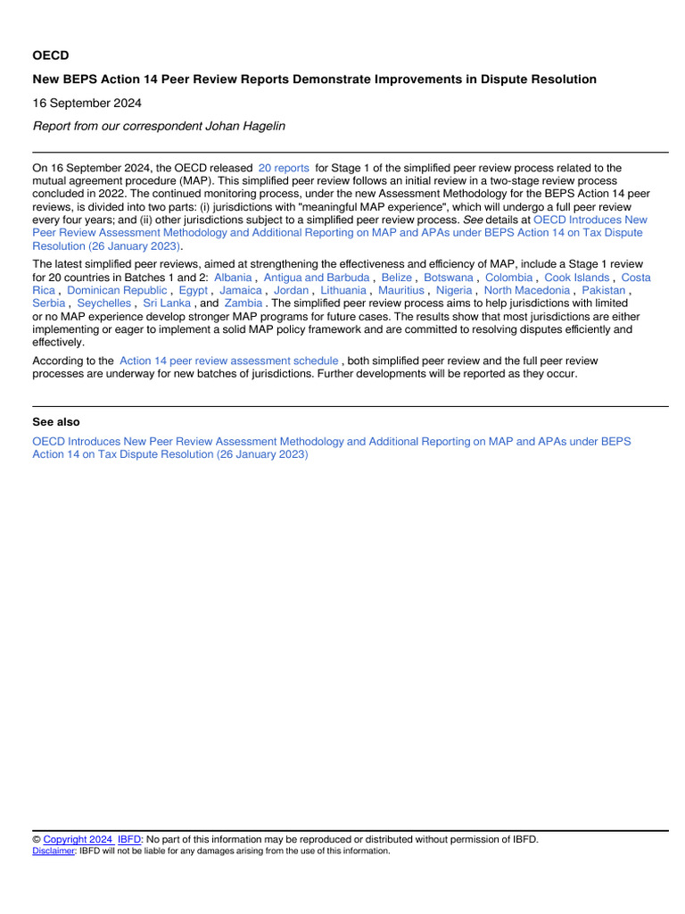 OECD BEPS Action 14 Peer Review Insights | PDF