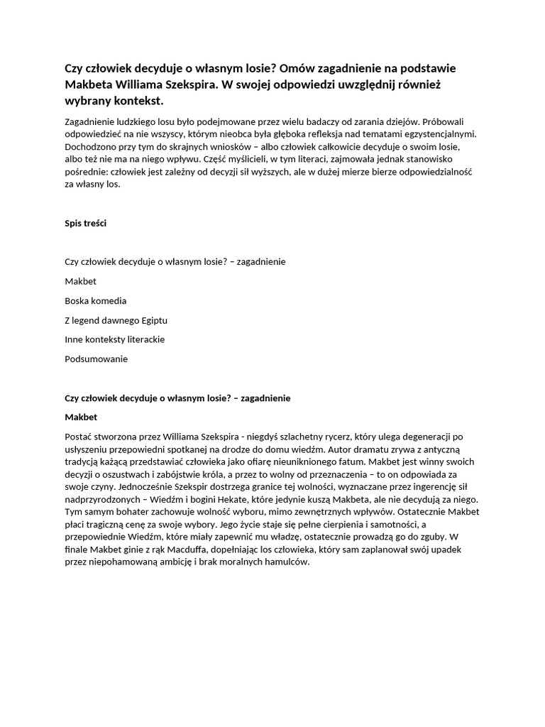 Czy człowiek decyduje o własnym losie | PDF