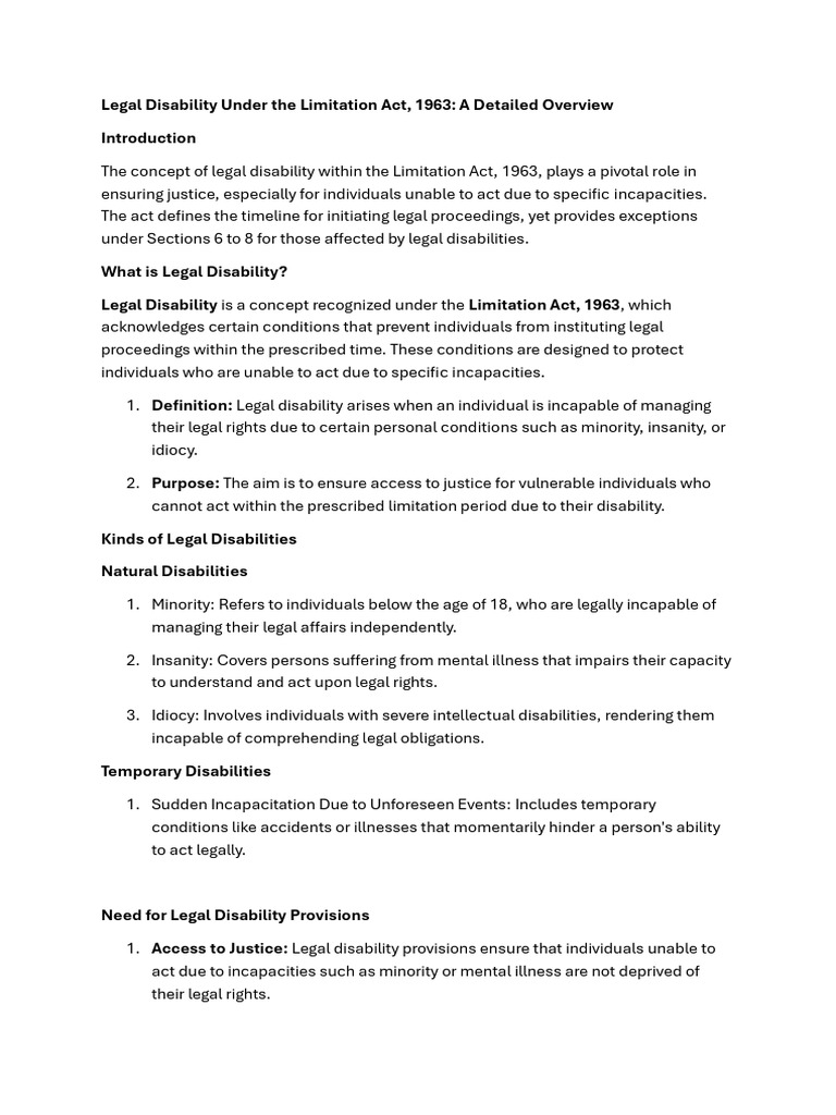 Legal Disabilities in Limitation Act 1963 | PDF | Disability | Lawsuit