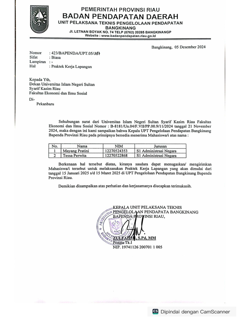 Surat Balasan PKL | PDF