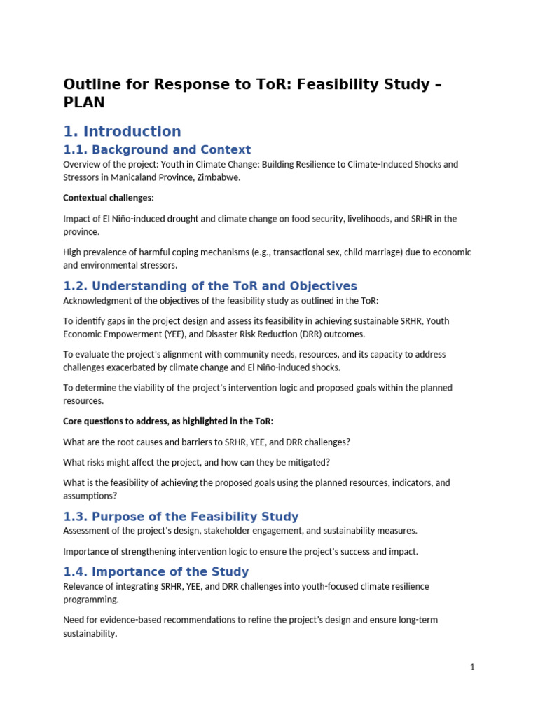 Outline For Response To ToR | PDF | Disaster Risk Reduction | Risk