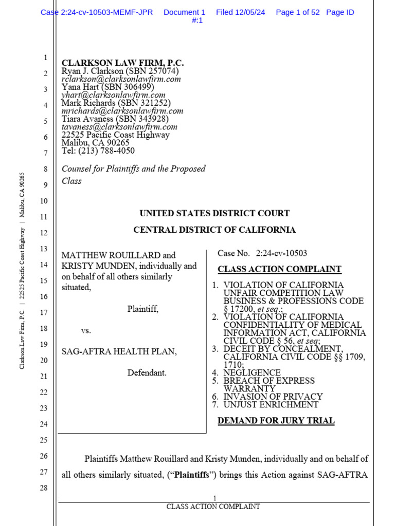 Munden v. SAG health plan | PDF | Legal Remedy | Computer Security