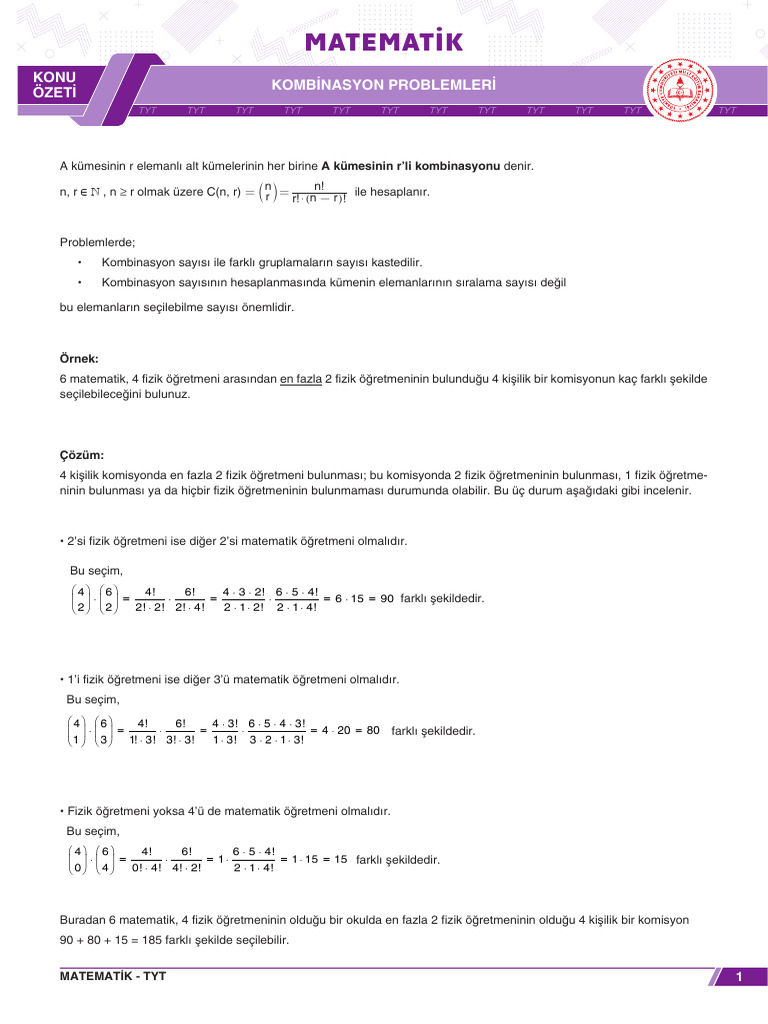KOMBİNASYON PROBLEMLER | PDF
