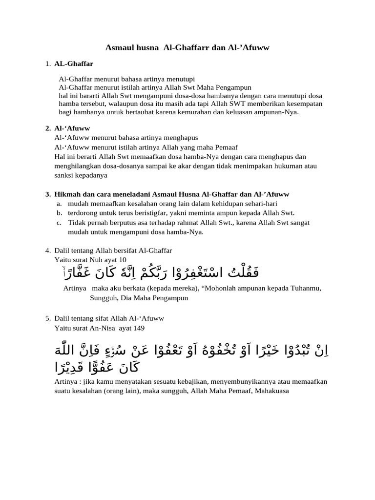 Hikmah Asmaul Husna Al-Ghaffar dan Al-Afuww | PDF