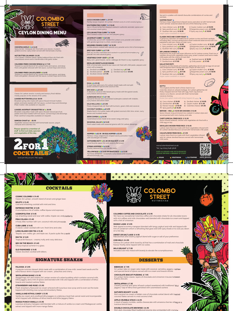 Colombo Street - Ceylon Dining Menu | PDF | Curry | Foods