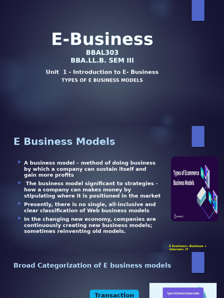Unit 1 - Types of E Business Models | PDF | Value Chain | Electronic Business