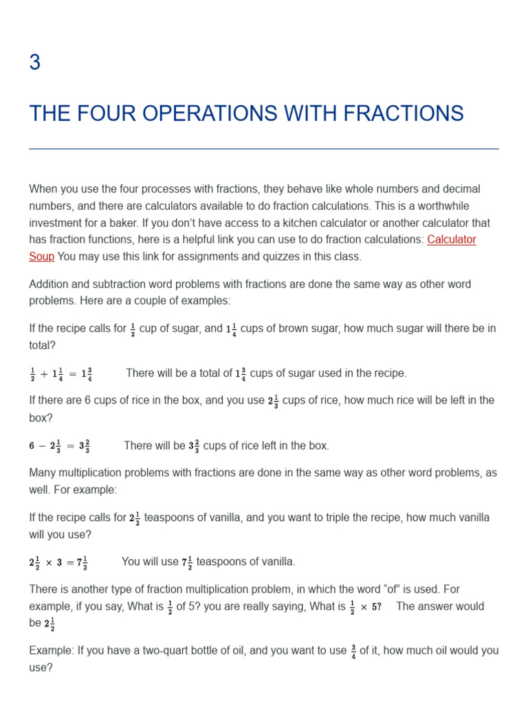 The Four Operations with Fractions – Bakery and Business Math 3 | PDF ...