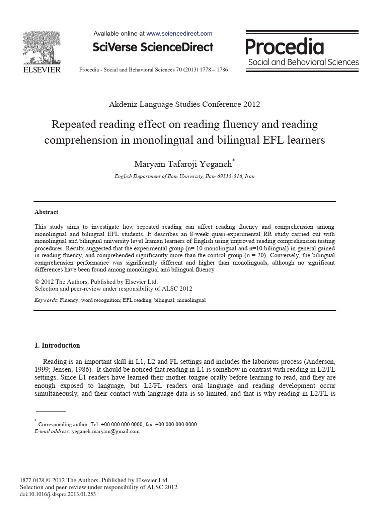 Repeated Reading Effect On Reading Fluency and Reading Comprehension ...