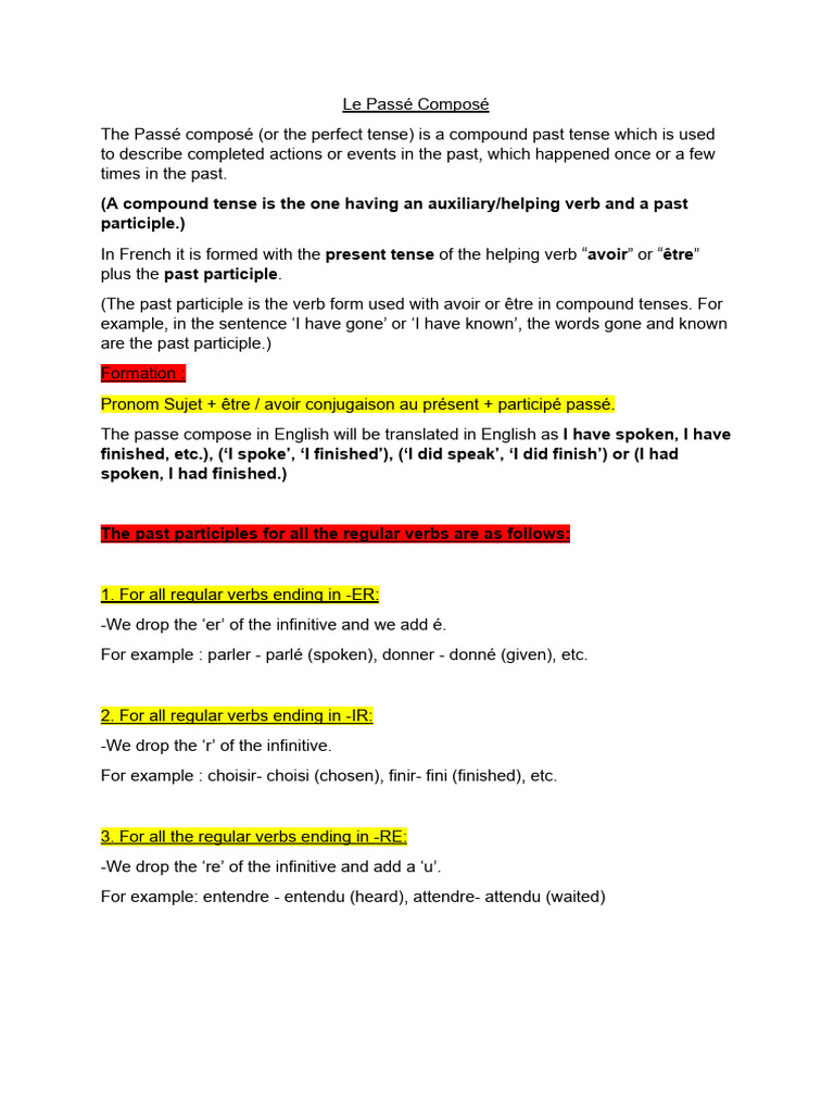 Le Passé Composé.docx (1) | PDF | Semantic Units | Language Mechanics