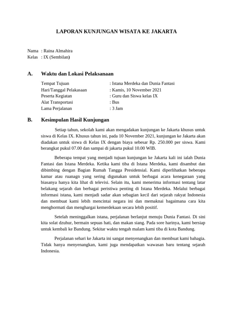 Contoh Laporan Kunjungan Wisata | PDF