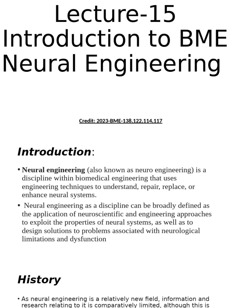 Lecture-15 Neural Engineering | PDF | Neuroscience | Nervous System