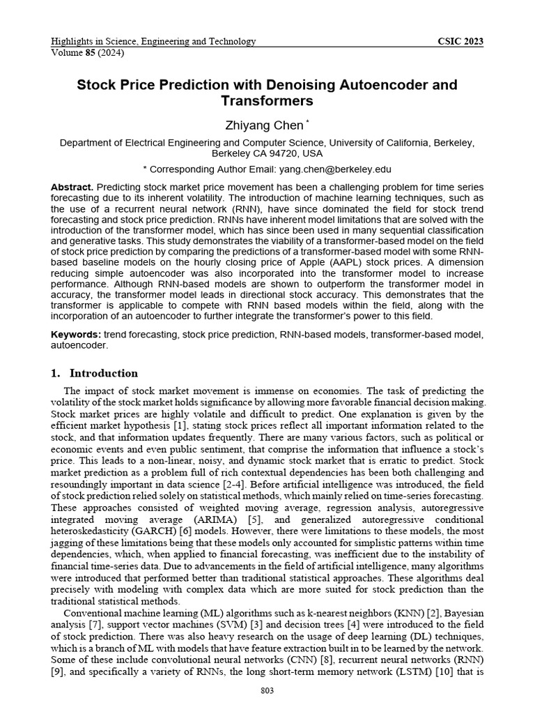 Stock Price Prediction with Denoising Autoencoder and Transformers 2023 | PDF | Mean Squared ...