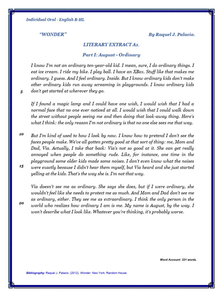 Excerpts from "Wonder" by R.J. Palacio | PDF