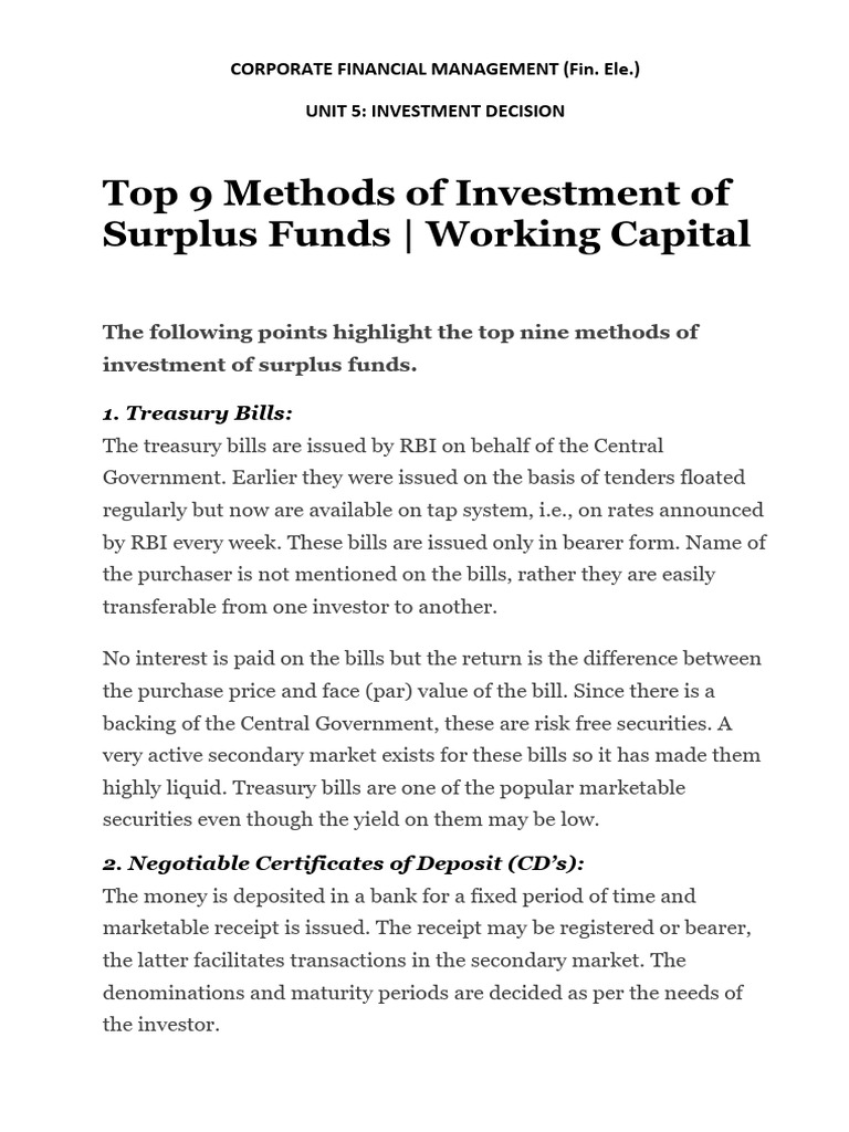CFM - Unit 5 Investment Decision | PDF | Securities (Finance) | Factoring (Finance)