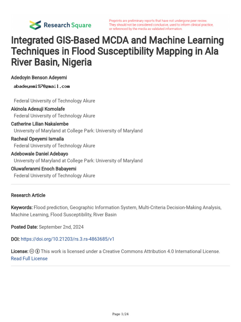 Integrated GIS-Based MCDA and Machine Learning Tec | PDF | Flood | Support Vector Machine