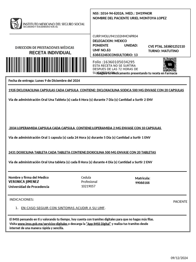 Receta Medica IMSS 2024 Completa | PDF | Terapia | Drogas
