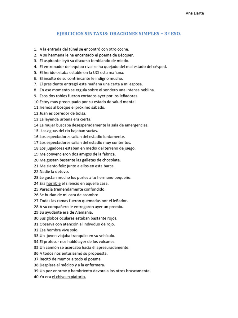 Ejercicios Sintaxis | PDF