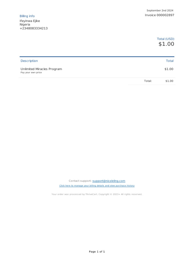 Unlimited Miracles Inc - Invoice 000002897 | PDF