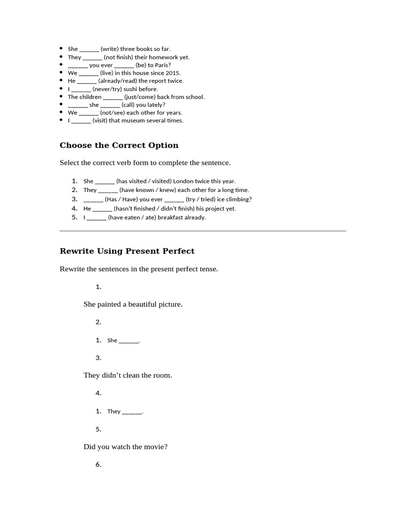 present perfect exercises | PDF