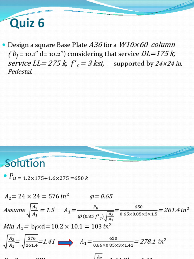 A36 Base Plate Design for W10×60 Column | PDF