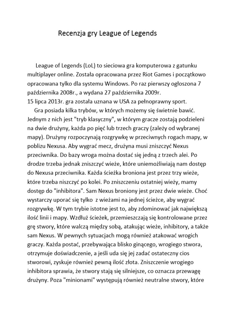 Recenzja Gry League of Legends | PDF