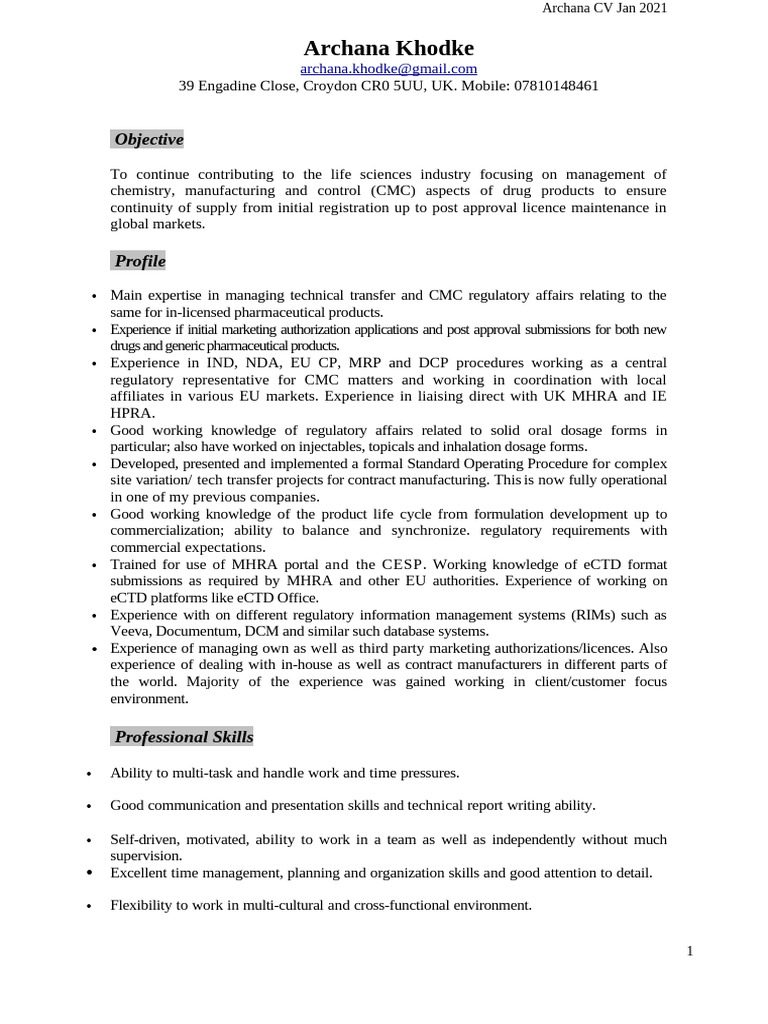 Archana CV Jan 2021 (Detailed) | PDF