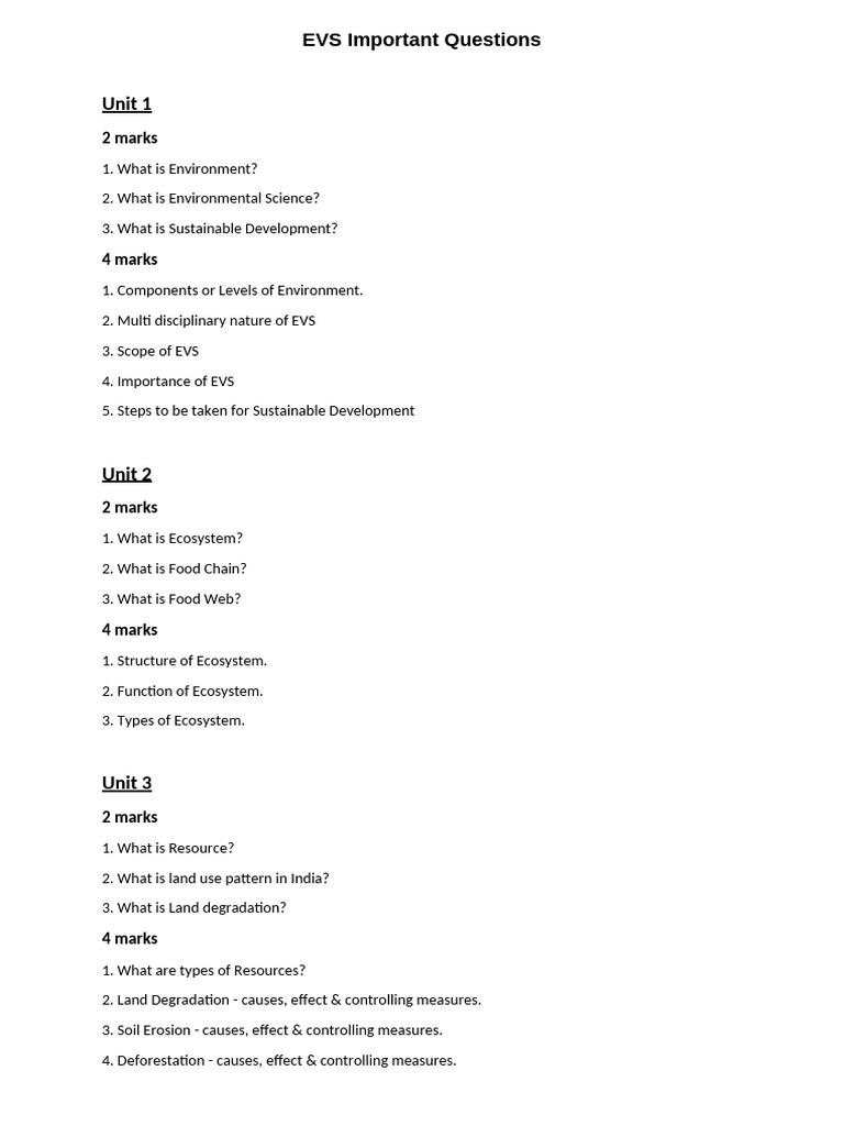 EVS Important Questions | PDF