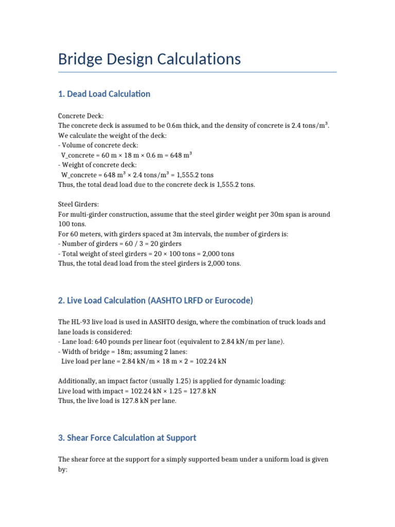 Bridge Design Calculations | PDF | Bending | Classical Mechanics