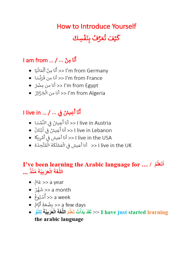 Arabic Lesson - How To Introduce Yourself | PDF | Western Calligraphy ...