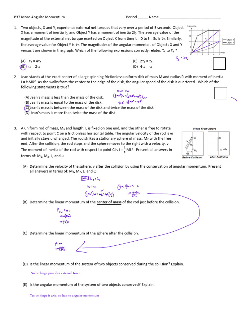 Physics Torque & Momentum Problems | PDF | Angular Momentum | Rotation ...