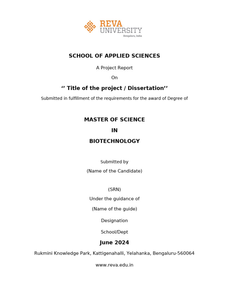 MSC Project Report Format-2024 Batch | PDF | Biotechnology | Science