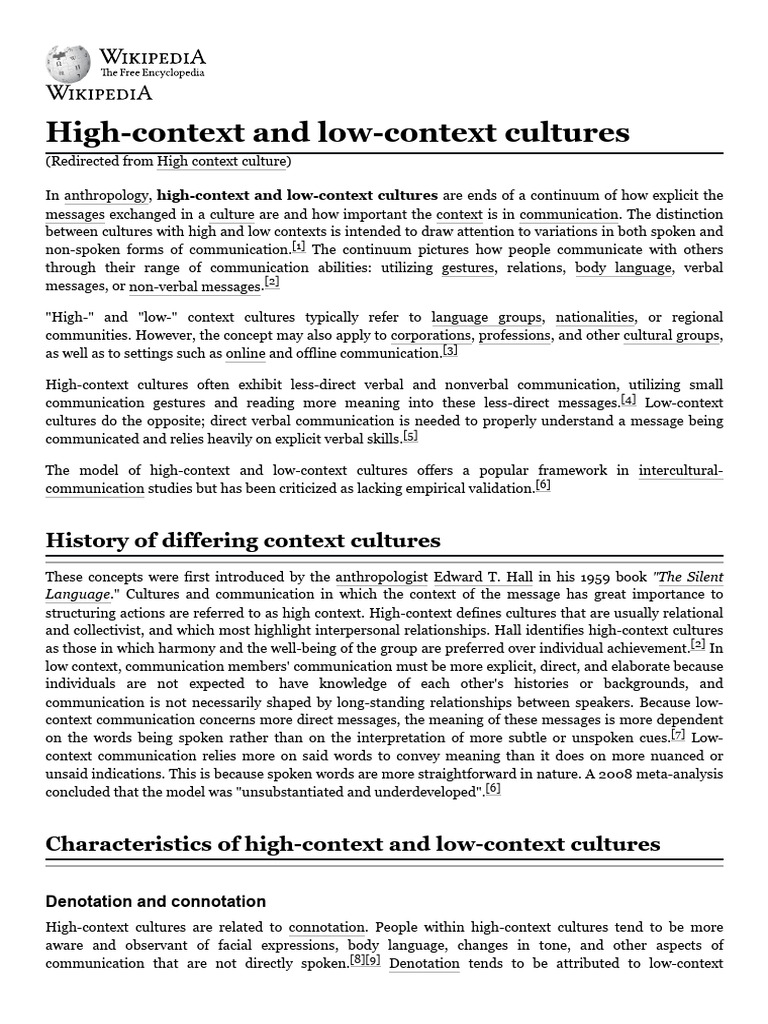 High-Context and Low-Context Cultures - Wikipedia | PDF | Liberal Arts Education | Human ...