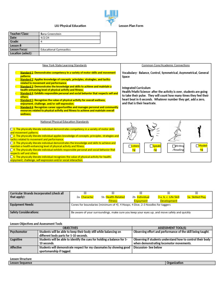 Balance Tag Lesson Plan | PDF | Physical Education | Behavior Modification