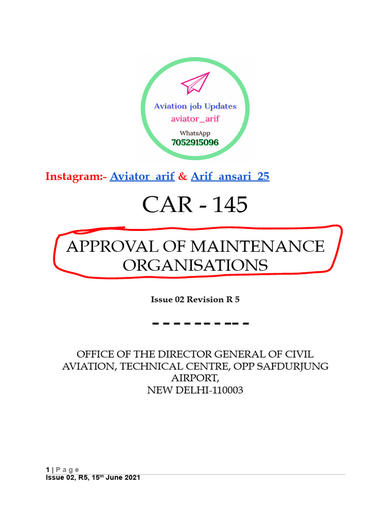 CAR 145 Maintenance Approval Guidelines | PDF | Aviation