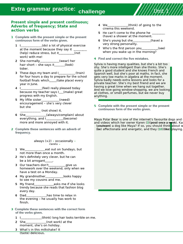 B1PLUS_U1_Extra_Grammar_Practice_Challenge | PDF | Linguistics | Linguistic Morphology