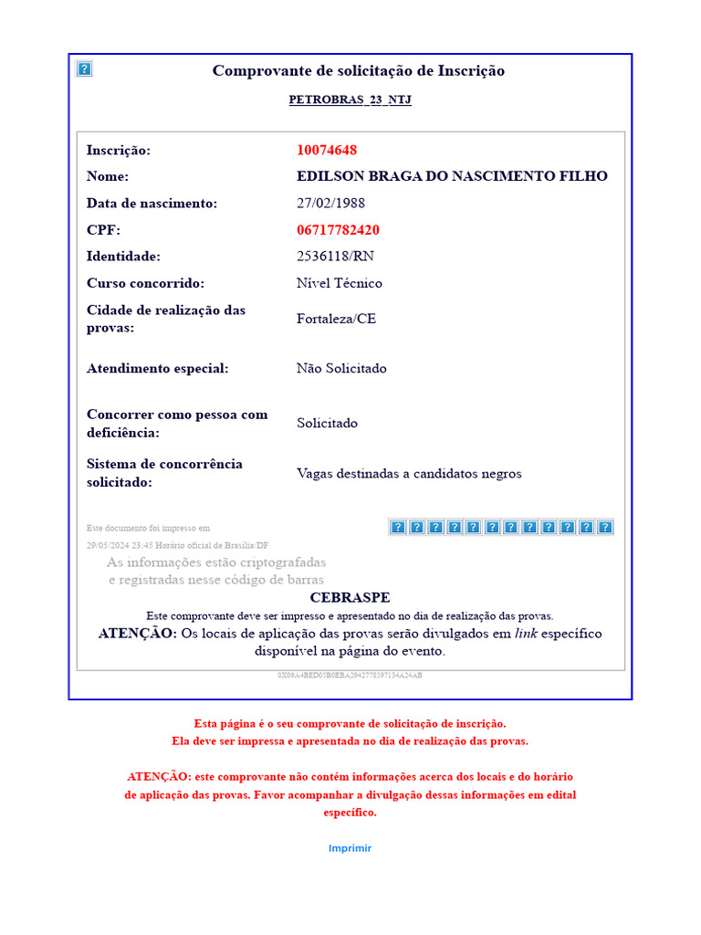 Cebraspe - Comprovante | PDF