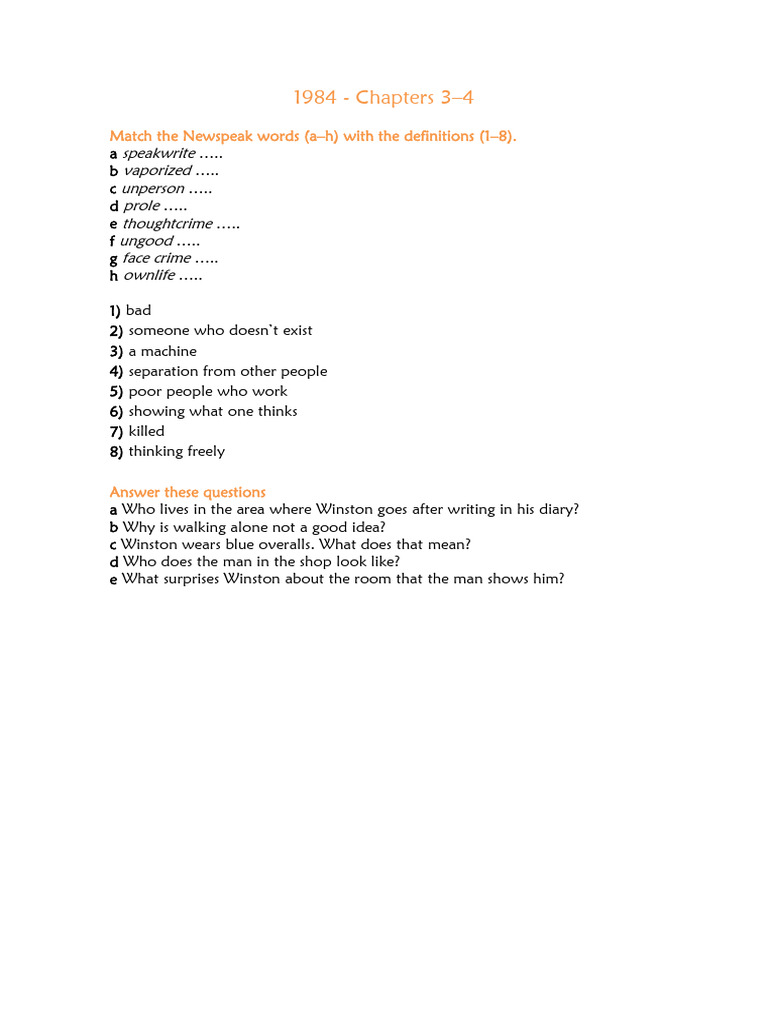 1984 - Chapters 3 and 4 | PDF