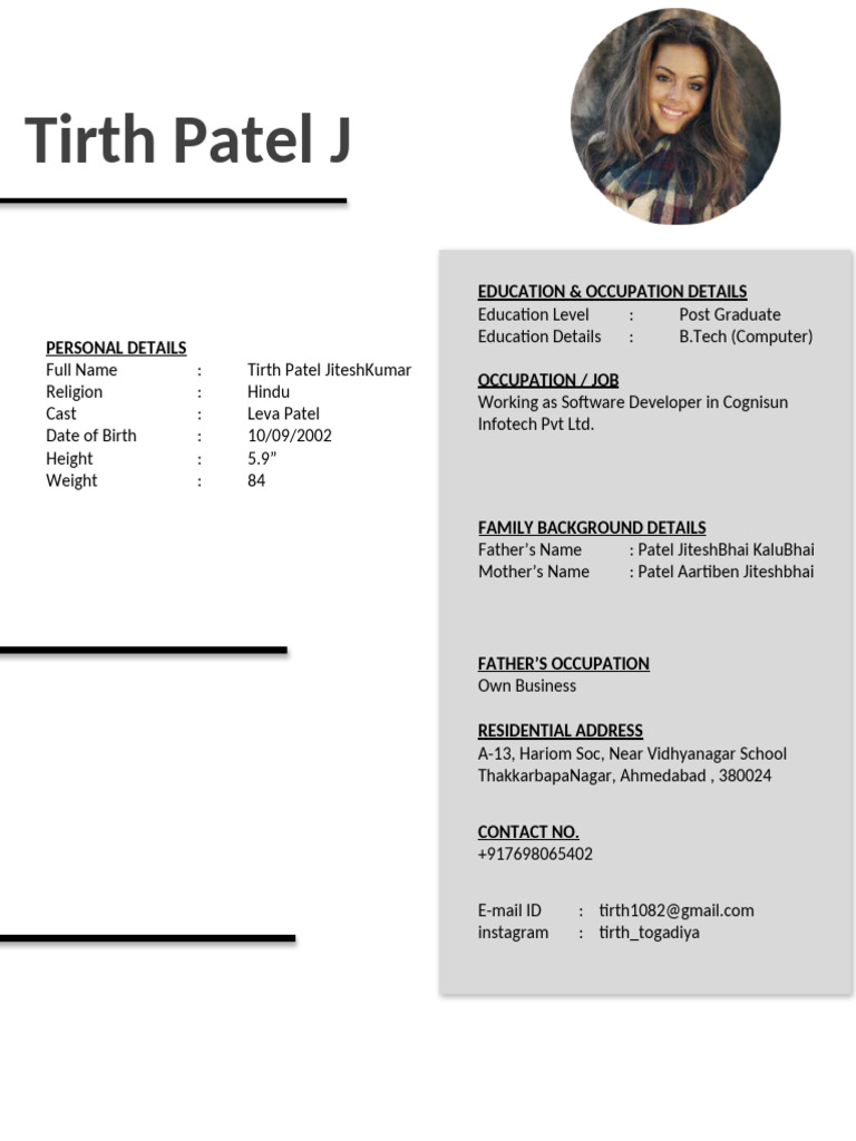 6 Marriage Biodata Format Word | PDF