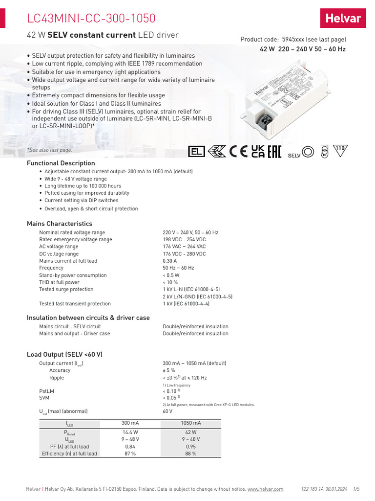 42W Adjustable LED Driver Specifications | PDF | Power Supply | Alternating Current