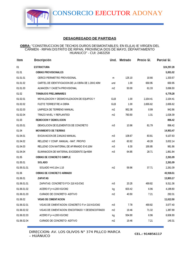 DESAGREGADO DE PARTIDAS TECHO RIPAN | PDF | Materiales | edificio