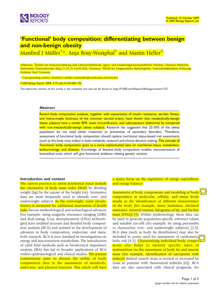 (2009 Giovana) 'Functional' Body Composition - Differentiating Between Benign and Non-Benign ...