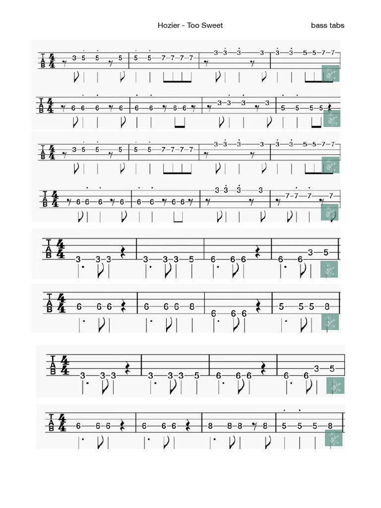 Bass Tabs for Hozier's "Too Sweet" | PDF