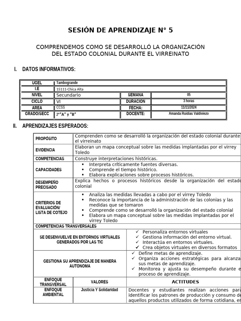 Sesion CCSS 2° Sec-Semana 05 Uni 7 | PDF | Evaluación | Aprendizaje