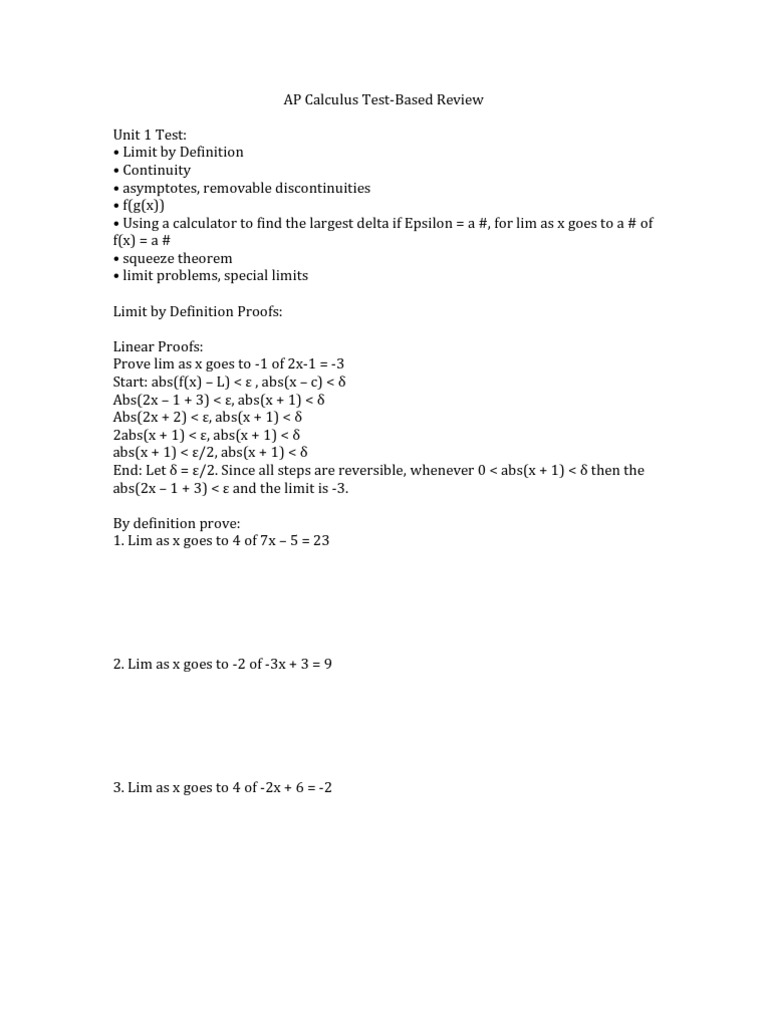 AP Calculus AB 1st Semester Final Test Review Guide | PDF | Integral ...